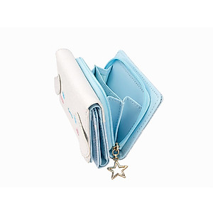 FLYBOT Cinnamoroll Wallet Adorable White Puppy Curly Ear Japanese Character Trifold Slim Cartoon Snap Zipper Closure Card Holder Vegan Leather for Girls Women, Officially Designed