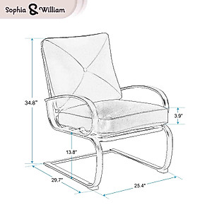 Sophia & William Patio Dining Chairs Set of 2 Outdoor Metal C Spring Motion Chairs Patio Chairs Set with Cushions for Deck Lawn Garden Pool Backyard Weight Capacity 350 LBS, Beige