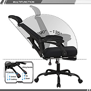 Qulomvs Mesh Ergonomic Office Chair with Footrest Home Office Desk Chair with Headrest and Backrest 90-135 Adjustable Computer Executive Desk Chair with Wheels 360 Swivel Task Chair