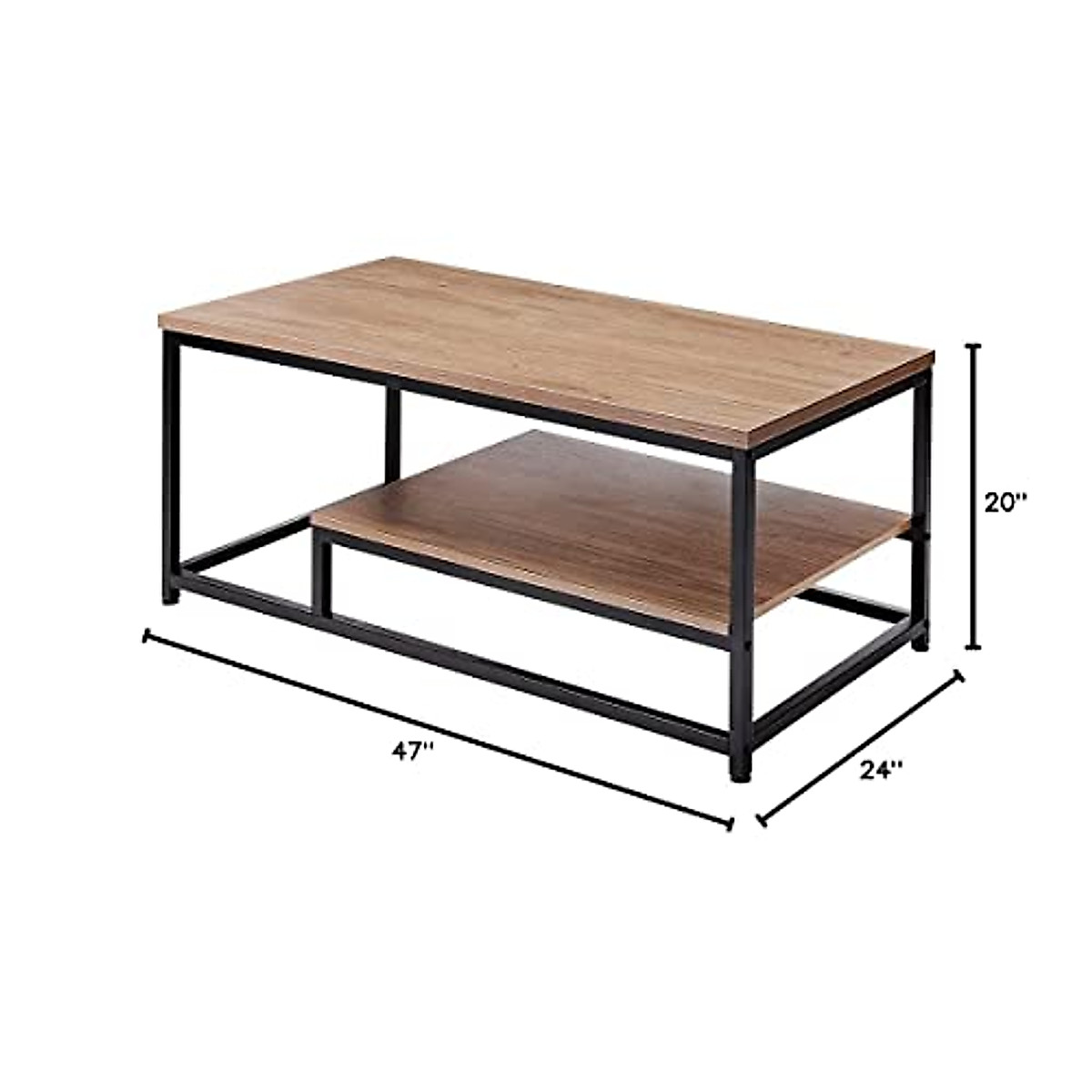 Coral Flower Metal Frame Coffee Table with Large Shelve Space, Light oak