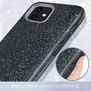 MILPROX Case Compatible for iPhone 11, Bling Sparkly Glitter Luxury Shiny Sparker Shell, Protective 3 Layer Hybrid Anti-Slick Slim Soft Cover for iPhone 11 6.1 inch (2019)-Black