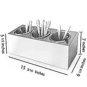 overstockedkitchen Flatware Organizers Stainless Steel Cylinder Flatware Silverware Utensil Holder Organizer Caddy (3 holes)