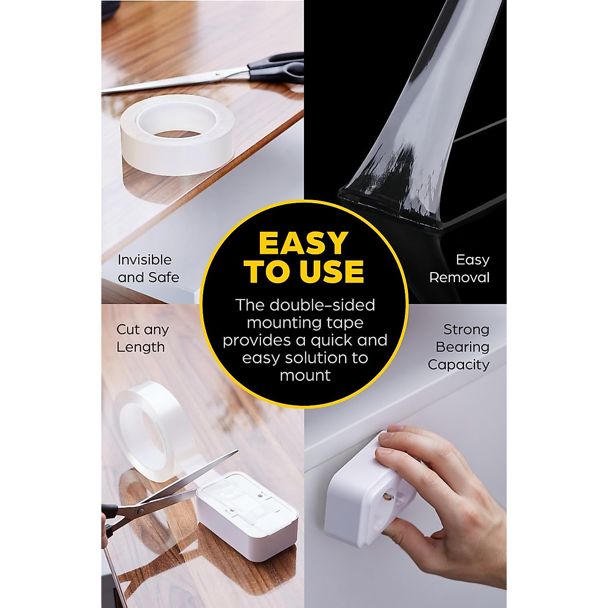 The Good Stuff Nano Double Sided Tape [1" x 10ft] - Reusable Double Sidestick Tape Heavy Duty, Strong Tape Heavy Duty for Mounting to Tiles, Wood, and Glass Walls, Rug and Carpet Tape