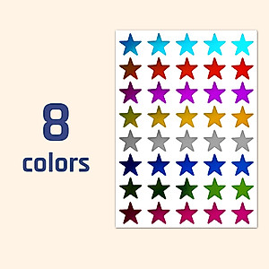 8 Colors, 1000 Pack, Foil Star Metallic Stickers, 0.6" Diameter