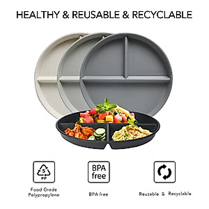 greenandlife 9 Inch (4PCS) Unbreakable Divided Plates for Kids Adults, Dishwasher & Microwave Safe Compartment Plates, Lightweight Reusable Plastic Portion Control Plates, BPA Free and Healthy