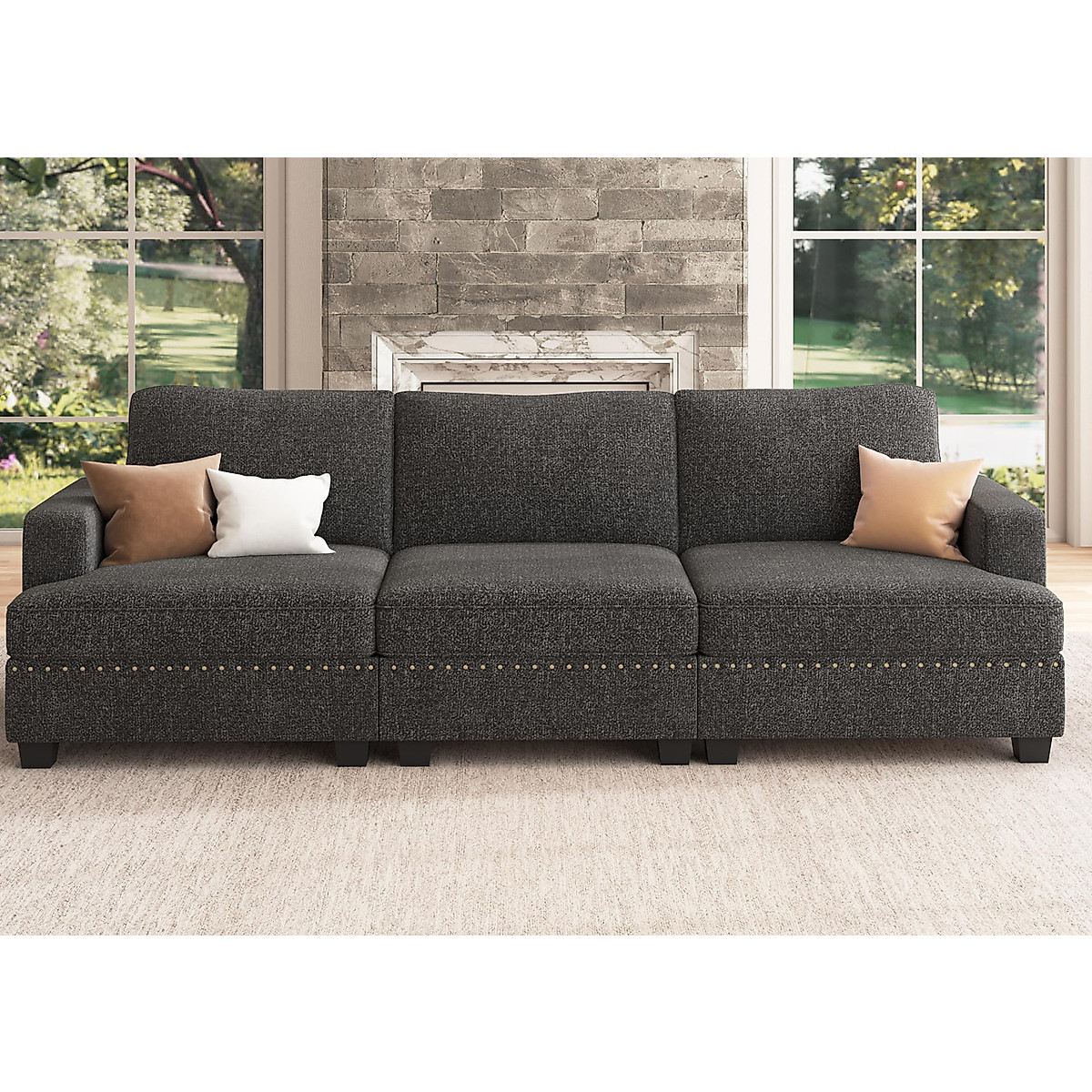 Nolany Modular Sofa Couch Upholstered Fabric Oversized 3 Seat Couch Sofa for Living Room, Dark Grey