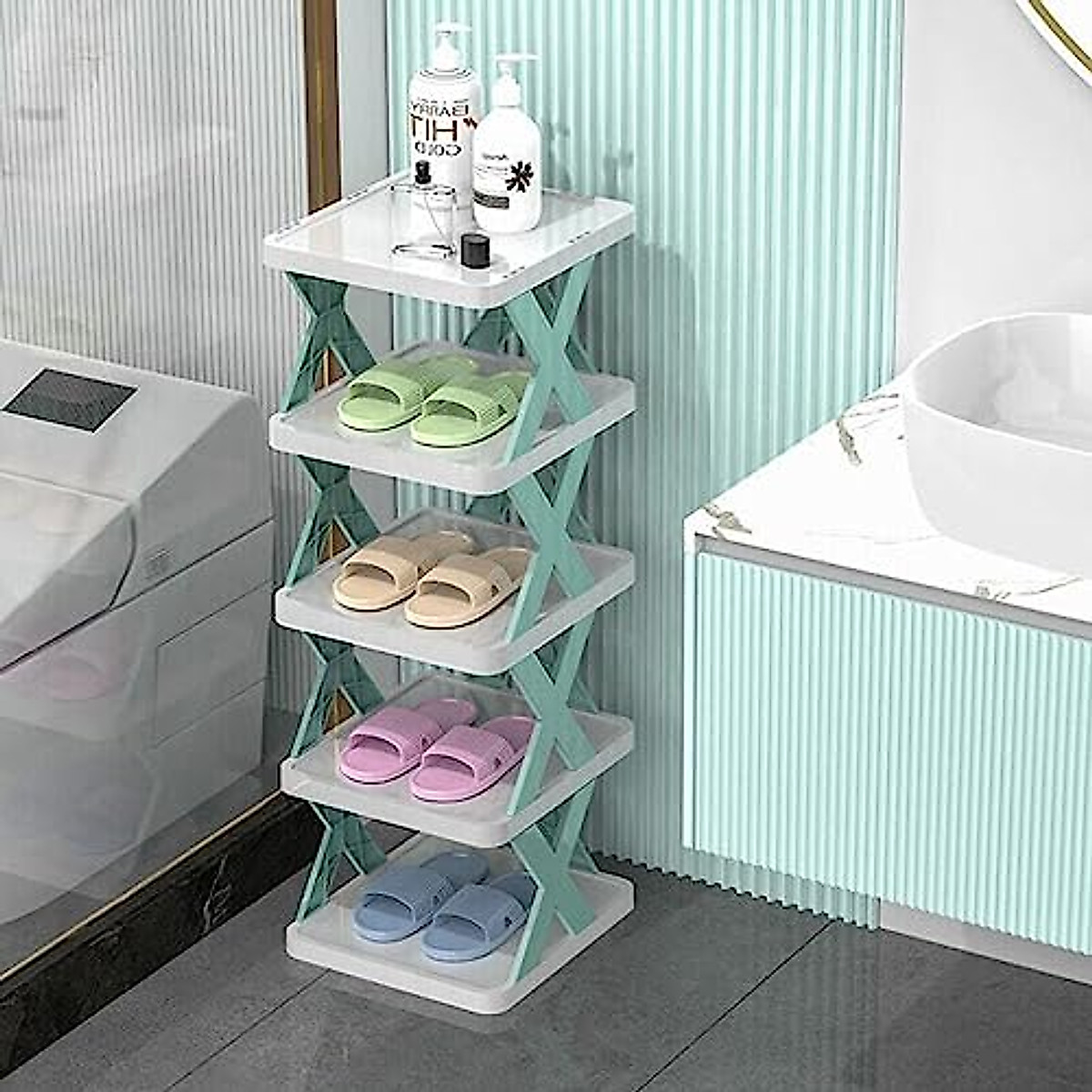 Enthowother Multi-Layer Shoe Rack Storage Organizer, Creative multi-layer shoe rack (Blue,6-layer)