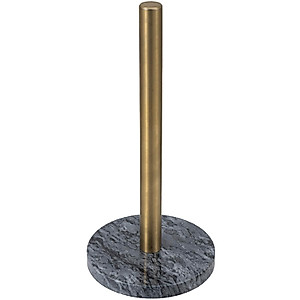 MyGift Modern Brass Paper Towel Holder for Counter with Black Marble Base, Kitchen Paper Towel Stand Holder for Standard and Large Size Rolls