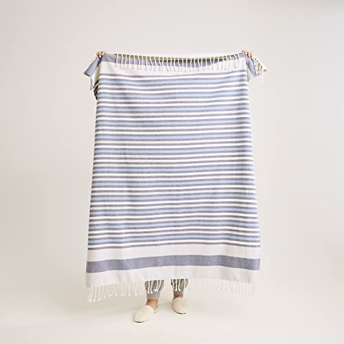 Vera Bradley Women's Recycled Cotton Indoor/Outdoor Throw Blanket, Seaside Stripe Navy - Recycled Cotton, One Size