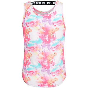 RBX Girls' Activewear Set - Short Sleeve Performance T-Shirt, Tank Top, and Capri Leggings (7-12), Size 10-12, Pink Cherry Inspire