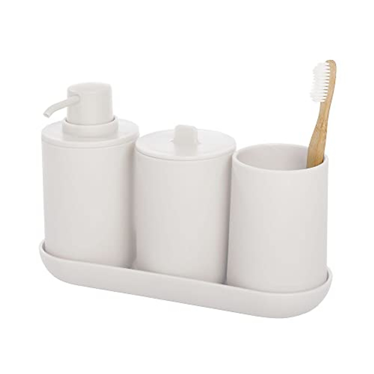 iDesign 4-Piece Recycled Plastic Bathroom Accessory Set, The Cade Collection – 9.75" x 4.125" x 6.5", Coconut