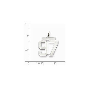 Solid 925 Sterling Silver Medium Number 97 Charm Brushed Matte Finish Pendant - 22mm x 18mm