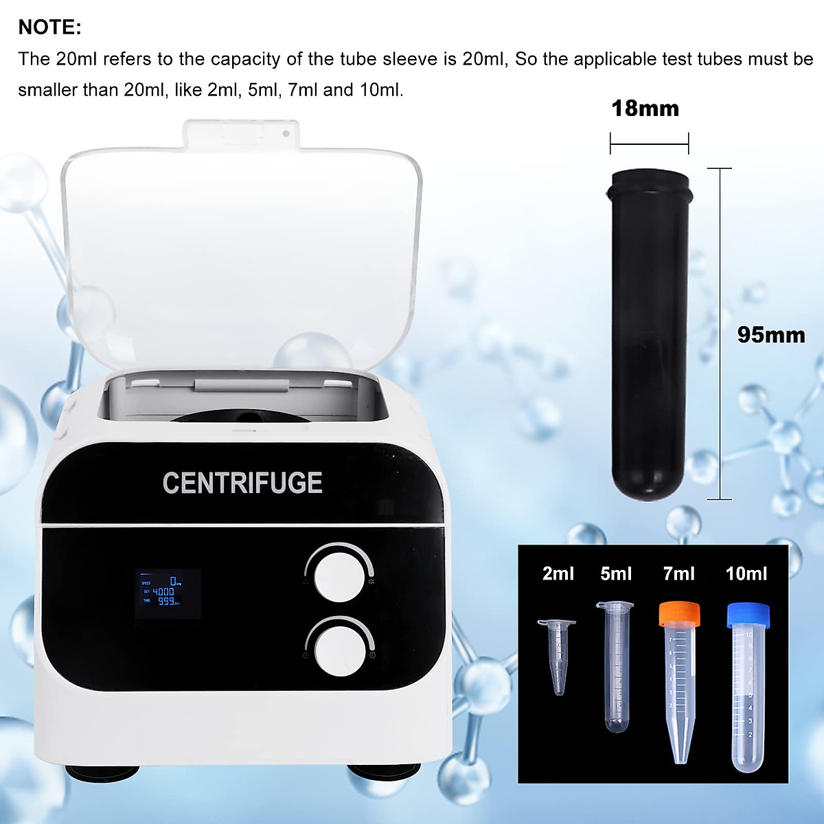 JIAWANSHUN 8x20ml Centrifuge Machine PRP Centrifuge Lab Benchtop Centrifuge,0-4000RPM Speed Adjustment,999mins Timing,LCD Display for Blood Serum/Fat Separator 110V US Plug