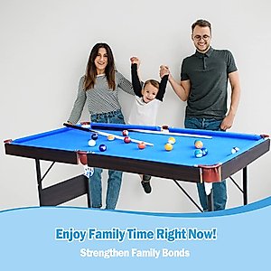 55" Folding Pool Table Set Mini Billiard Pool Table Portable Table Top Snooker Game with Accessory, Simple Assembly, Blue
