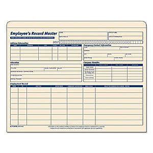 TOPS 3280 Employee Record Master File Jacket, 9 1/2 x 11 3/4, 10 Point Manila (Pack of 20)