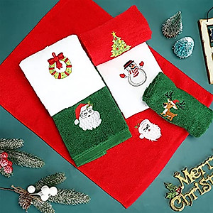 Macarrie 12 Pcs Christmas Hand Towels Christmas Santa Reindeer Snowman Tree Embroidered Bathroom Kitchen Cotton Towels Absorbent Christmas Towels Christmas Washcloths, 13 x 18 Inch (Fresh Style)
