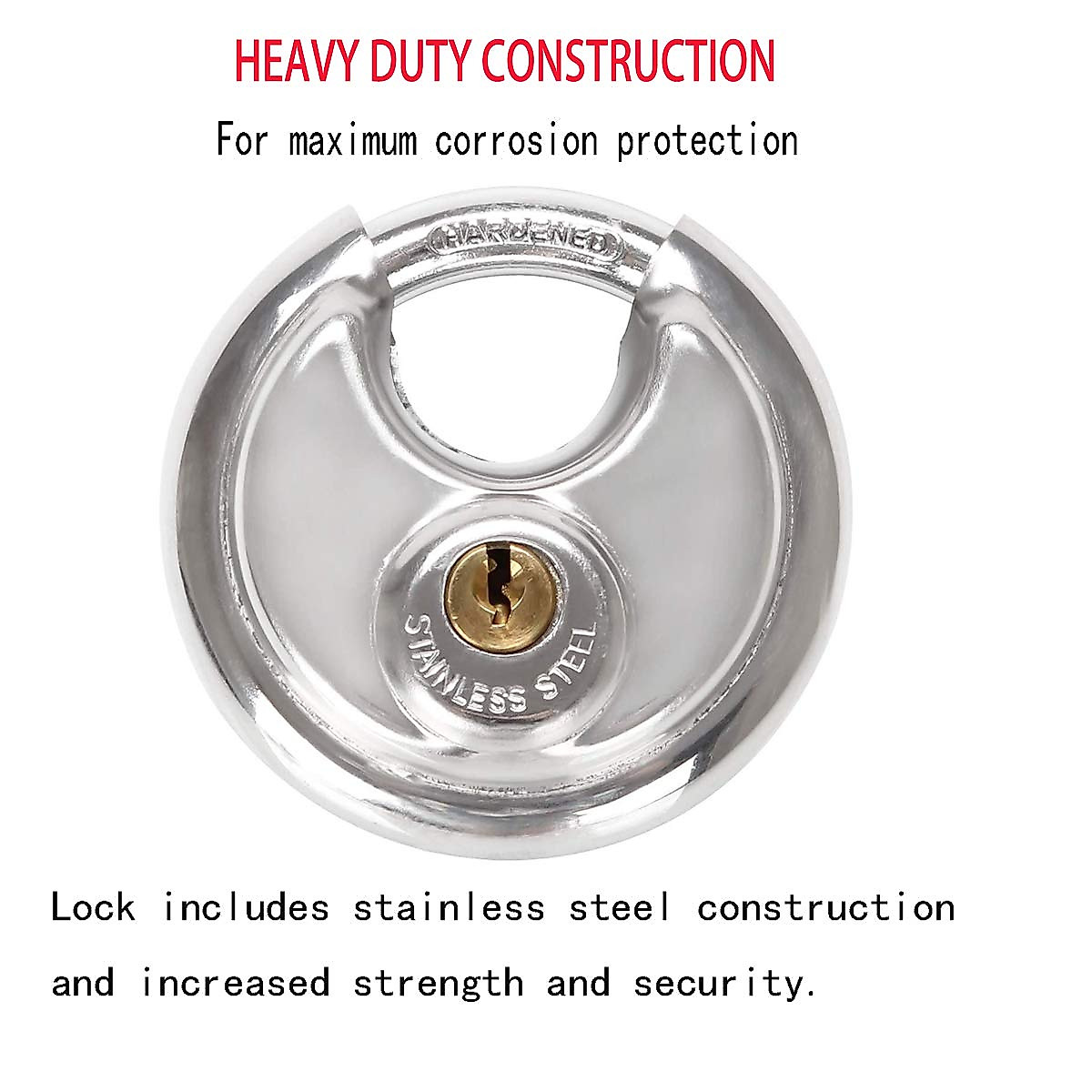 Stainless Steel Discus Keyed Padlock with 2 Keys Heavy Duty Rustproof Disc Locks with Hardened Steel Shackle for Indoor Outdoor Security, Storage Unit, Trailers, Tool Box, Gate, Shed, Fence (1 Pack)