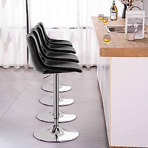 VATROS Bar Stools Set of 2, Adjustable Bar Stools with Back and Footrest, PU Leather Upholstered Swivel Counter Height Bar Stools for Home Kitchen Island-Black