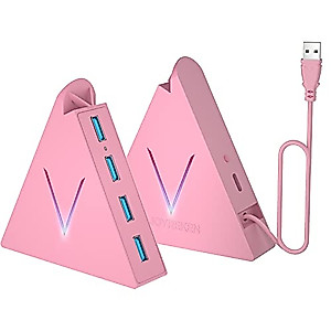 JoyReken 4-Port USB 3.0 Hub, FlyingVHUB Vertical Data USB Hub with 2 ft Extended Cable, for Mac, PC, Xbox One, PS4, PS5, iMac, Surface Pro, XPS, Laptop, Desktop, Flash Drive, Mobile HDD(Pink)