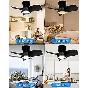 Ceiling Fan with Lights and Remote,30” Flush Mount Ceiling Fans Large Air Volume,4 Speeds,Reversible,Timer,Dimmable LED Lights,Super Quiet Low Profile Ceiling Fan with light for Bedroom Kitchen Patio.