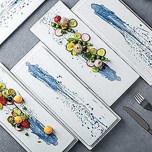 Uaral Serving Platter Long Flat Plate - 14 inch Rectangular Tray for Party,Sushi,Appetizer,Sashimi,Cheese,Set of 2, (Blue)