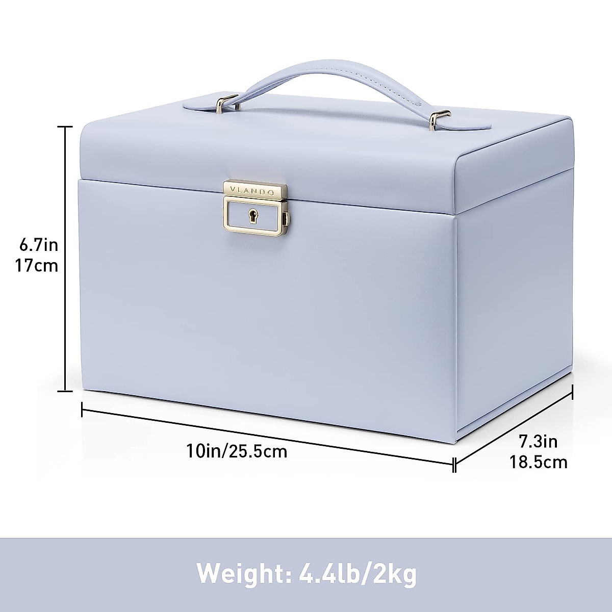 Vlando Velvet Jewelry Organizer Box for Women, Large Leather Jewelry Storage Box with Locked, Mirrored, 3 Drawer for Watch Necklace Ring Earring Storage, Gift for Girl Women and Mom - Purple