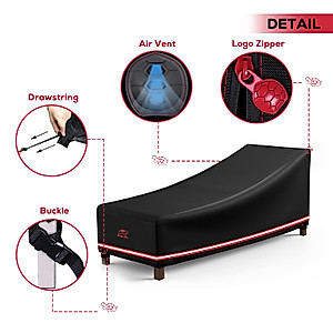 Turtle Life Patio Lounge Chair Cover Waterproof Heavy Duty Outdoor Chaise Lounge Covers with Upgrade Air Vent, 1 Pack - 82L x 32W x 32H inch, Black