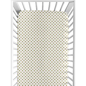 Sweet Jojo Designs Fitted Crib Sheet for Amelia Baby/Toddler Bedding - Gold and White Polka Dot