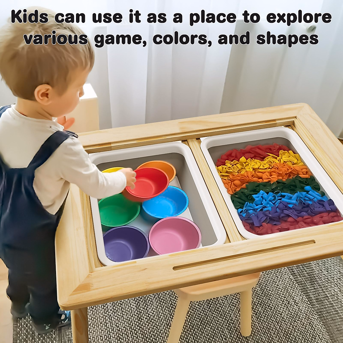 Sensory Table for Toddlers 1-3 - Multifunction Toddler Activity Table with Block Lid & 2 Storage Bin,Sturdy Play Sand Table,Kids Table for Indoor and Outdoor,Christmas and Birthday Gifts