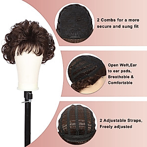 Kalyss Dark Brown Short Curly Wavy Wig with Hair Bangs 100% Imported Premium Synthetic Fashion Brown Hair Wigs for Women (Brown)