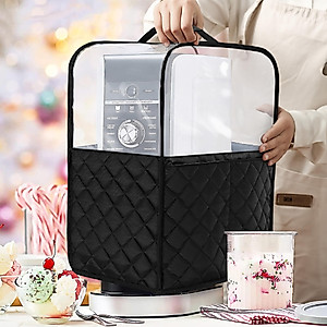 LUXJA Transparent Top Dust Cover Compatible with Ninja CREAMi NC501, NC301, NC299AMZ, Ice Cream Maker Dust Cover Compatible for Ninja Ice Cream Maker Machine with Accessories Pockets, Black