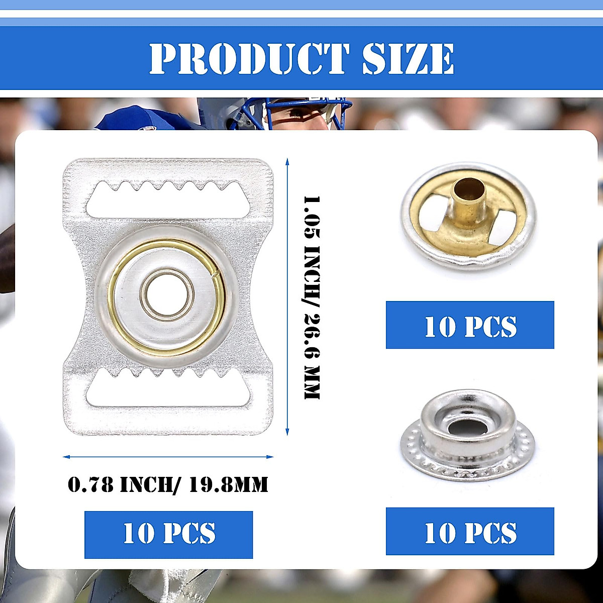 TiciKim 10 Pack Sports Helmets Buckle Stainless Steel Snap Chin Strap Buckle Helmet Repair Kit for Youth Football Baseball Hockey Sports