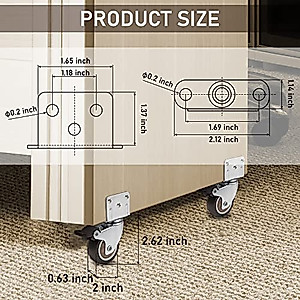 Nefish Side Mount Casters 2 Inch L-Shaped Small Rubber Caster Set of 4 with Load Capacity 600 LBS, Ball Bearing 360 Degree Plate Swivel Castors Wheel for Furniture, Baby Bed, Kitchen, Cabinet, Table