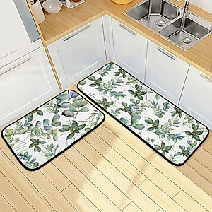 Green Kitchen Rugs Kitchen Mat Green Eucalyptus Anti Fatigue Mat Set of 2 Pieces Leaves Non Slip Entry Floor Carpet Door Mat Runner 20"x28"+20"x47" 20"x28"+20"x47"