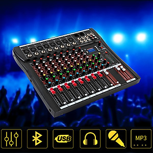 8 Channel Mixing Console Audio Mixer Bluetooth Studio Audio Mixer Sound Mixing Console Desk System Interface with USB Drive for PC Recording AC 110V