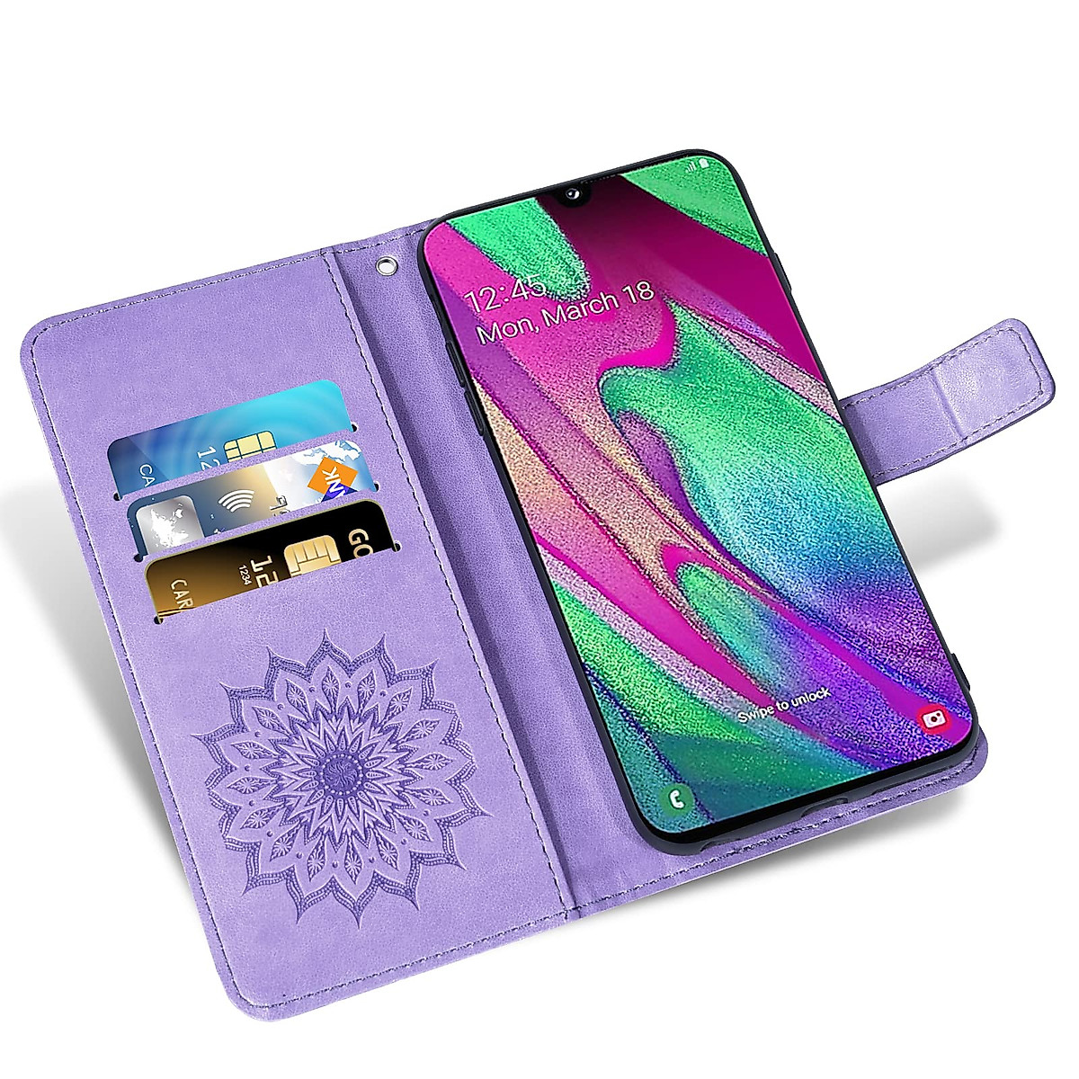 Phone Case for Samsung Galaxy A40 Wallet Cases with Tempered Glass Screen Protector and Leather Slim Flip Cover Card Holder Stand Cell Accessories Glaxay A 40 GlaxayA40 40a SM-A405F Women Purple