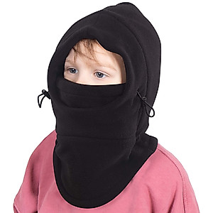 Tough Headwear Kids Winter Hat with Mask - Ski Mask for Kids - Ninja Kids Balaclava & Winter Face Mask for Kids w/Hood - Balaclava Black