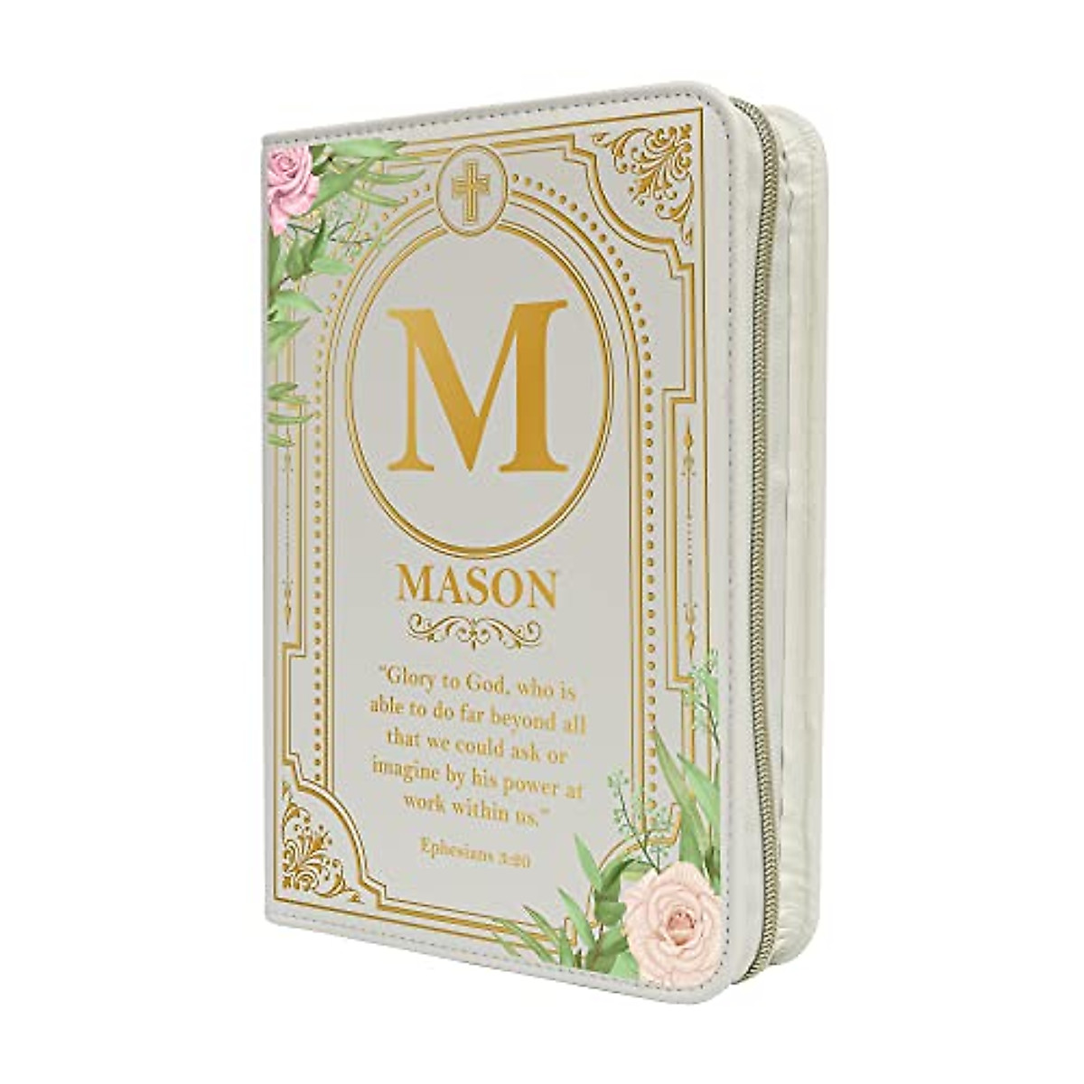 9.6x6.6 Inch Personalized Bible Cover, Custom Bible Cover – Personalized Leatherette Bible Cover and Carrying Case with Handle, Womens Bible Case - White Small (Design 1)