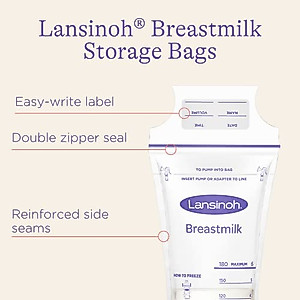 Lansinoh Breastmilk Storage Bags, 200 Count Value Pack, Easy to Use Milk Storage Bags for Breastfeeding, Presterilized, Hygienically Doubled-Sealed, for Refrigeration and Freezing, 6 Ounce