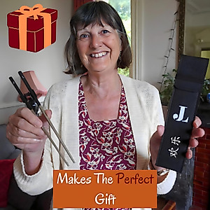 Jean Lemond: Introducing The Sushi Sticks - 2 Pairs Of Reusable Helper Chopsticks - Perfect Practice For Beginners - Metal Training Tool With Case Great For Adults & Kids (Crisp Black, 2pcs)