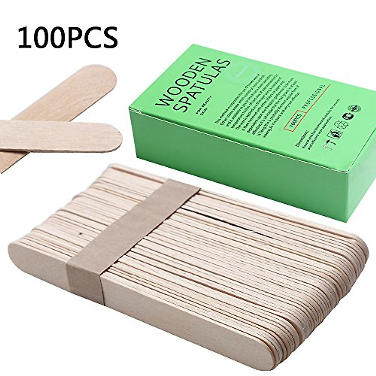 Bluezoo 100 Count Waxing Sticks Spatulas Large Wood Wax Applicator for Eyebrow Bikini Line Hair Removal and Smooth Skin, Salon Spa and Home Usage, Wooden Wax Stick