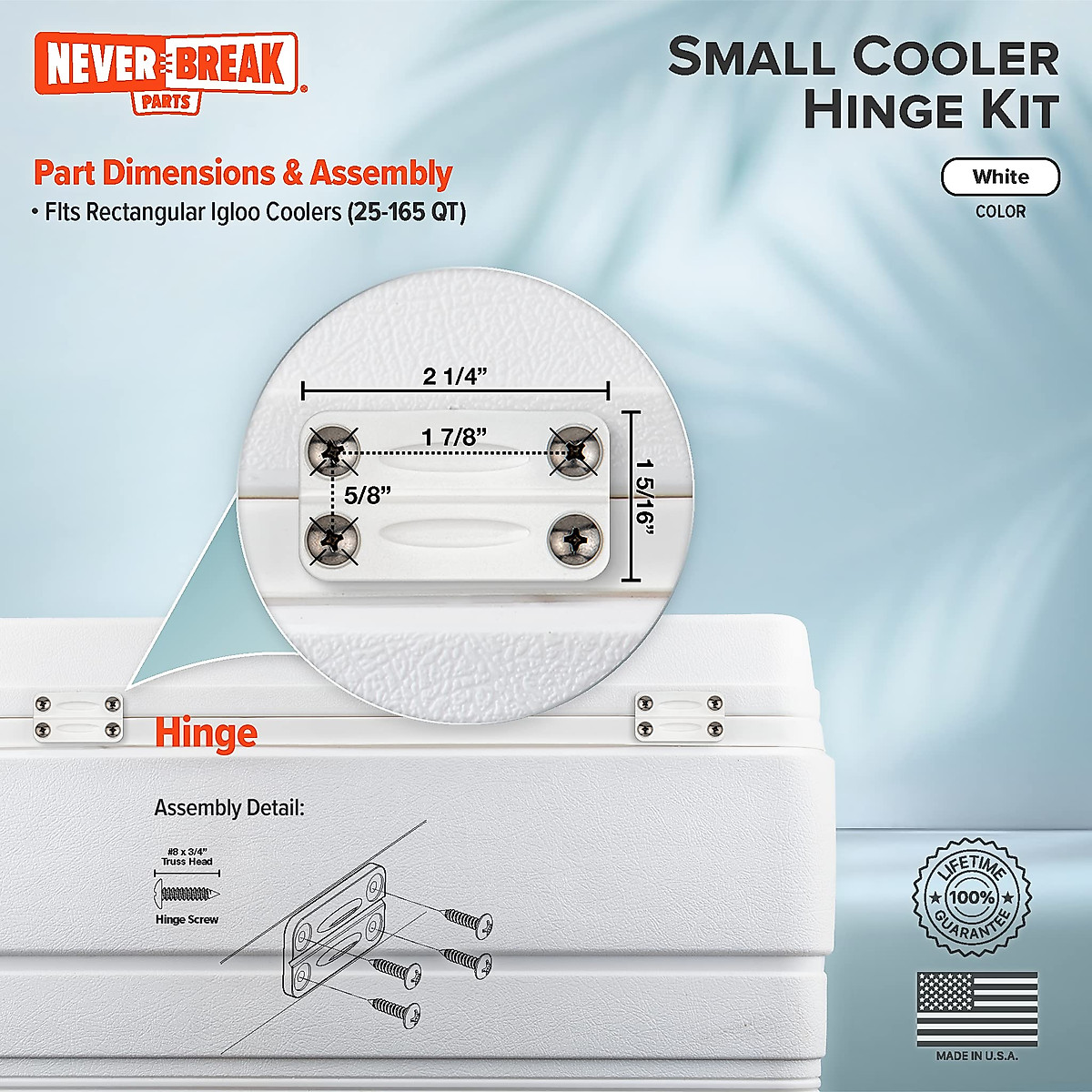 NeverBreak Parts - 2 Pack White Igloo Cooler Hinges Replacement with Screws | High Strength Igloo Cooler Replacement Parts | Igloo Parts kit for ice chests