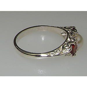 LetsBuyGold 925 Sterling Silver Cultured Pearl and Garnet Womens Band Ring - Size 7