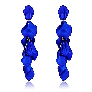PHALIN Acrylic Flower Earrings Resin Rose Petal Dangel Earrings for Women (Royal Blue)