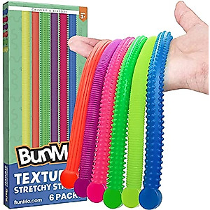 BUNMO Stretchy Sensory Toys Super Bundle - 6 Original Stretchy Strings & 6 Textured Fidget Toys (12 Strings)