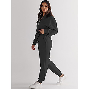 ANRABESS Women's 2 Piece Outfits Sweatsuit Half Zip Sweatshirt Jogger Sweatpant Trendy 2025 Fall Lounge Set Tracksuit Clothes Black Large