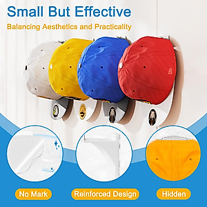 Yeeriroon 24 Pack Adhesive Hat Rack for Wall, Hat Organizer for Baseball Caps, Strong Multi-Purpose Hat Hooks, Hat Holder Hanger on Wall, Door, Closet, No Drilling (White)