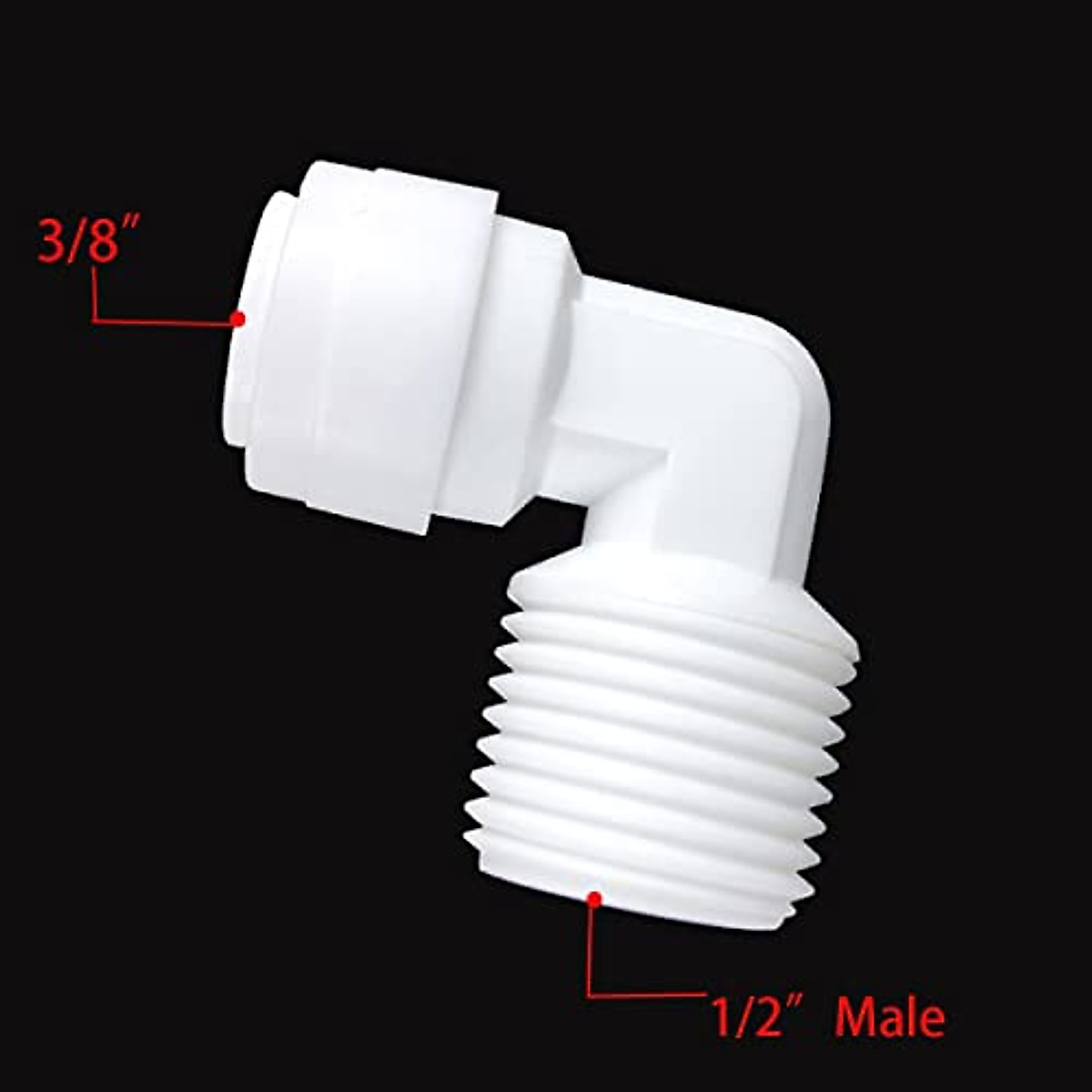 Wesell Union Elbow 3/8" x 1/2"Inch Male Thread Quick Connect Fittings Connection Parts for Water Filters/Reverse Osmosis RO Systems(Pack of 10)