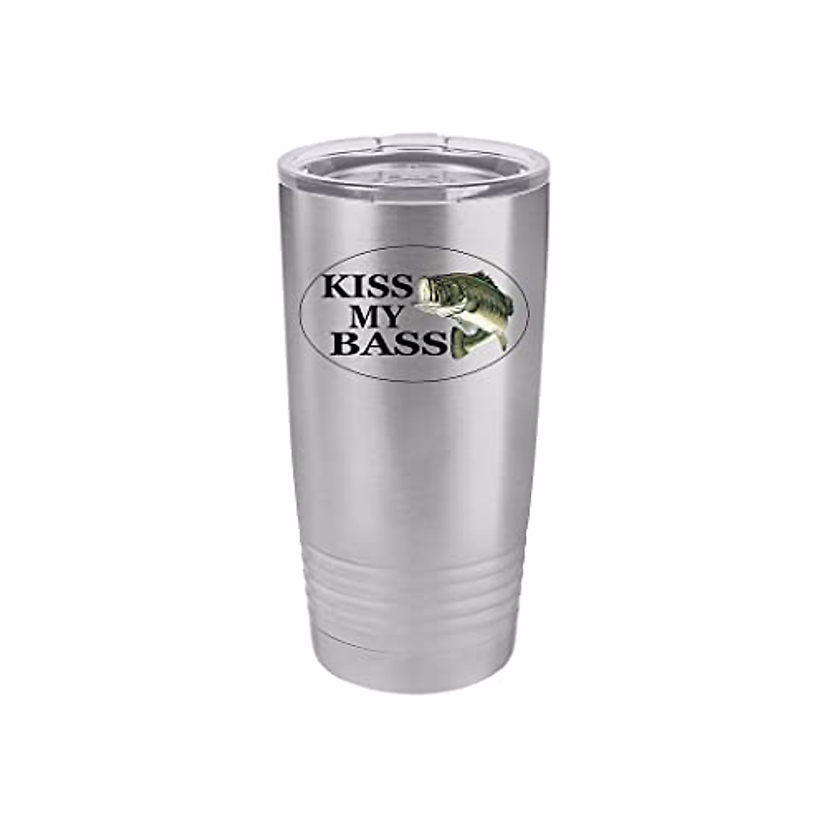 Rogue River Tactical Funny Fishing 20 Oz. Travel Tumbler Mug Cup w/Lid Vacuum Insulated Hot or Cold Kiss My Bass Fishing Gift Fish