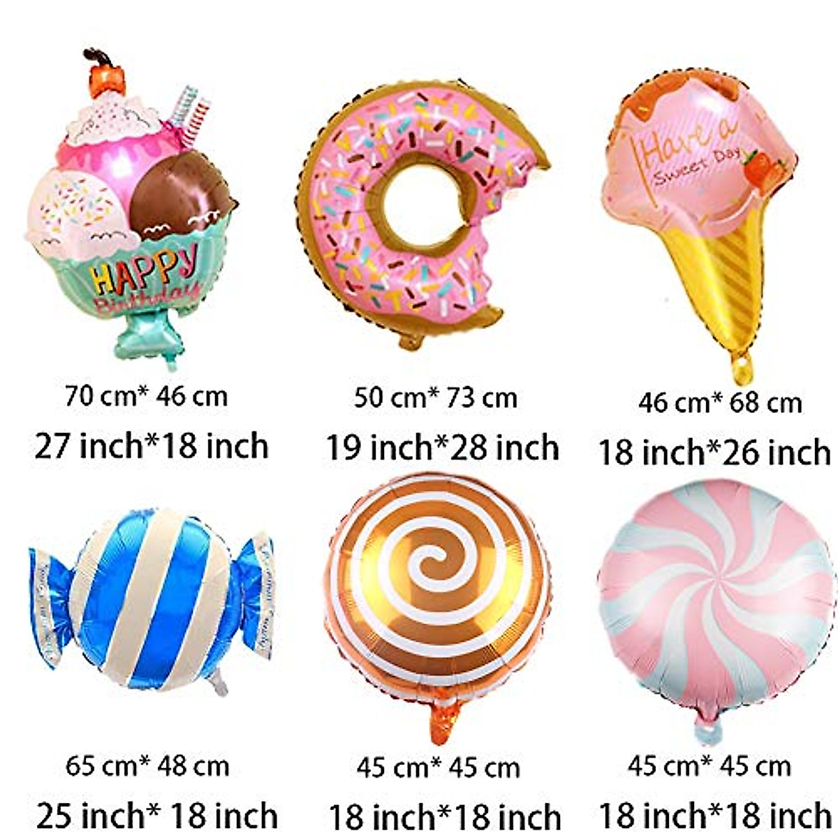 6 Pcs Foil Balloon Kids Cartoon Ice Cream Donut Candy Shaped Foil Mylar Balloons Birthday Party Decoration Cake Shop Inflatable Balloon for Birthday Baby Shower Party Decorations Supplies